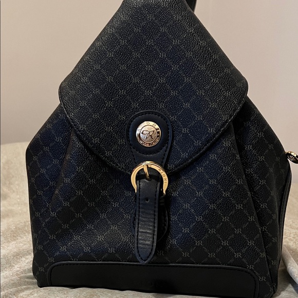 Rioni | Bags | Rioni Black Monogram Backpack With Gold Accents | Poshmark